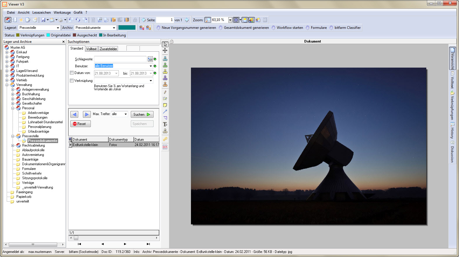 bitfarm-Archiv Dokumentenmanagement - Screenshots